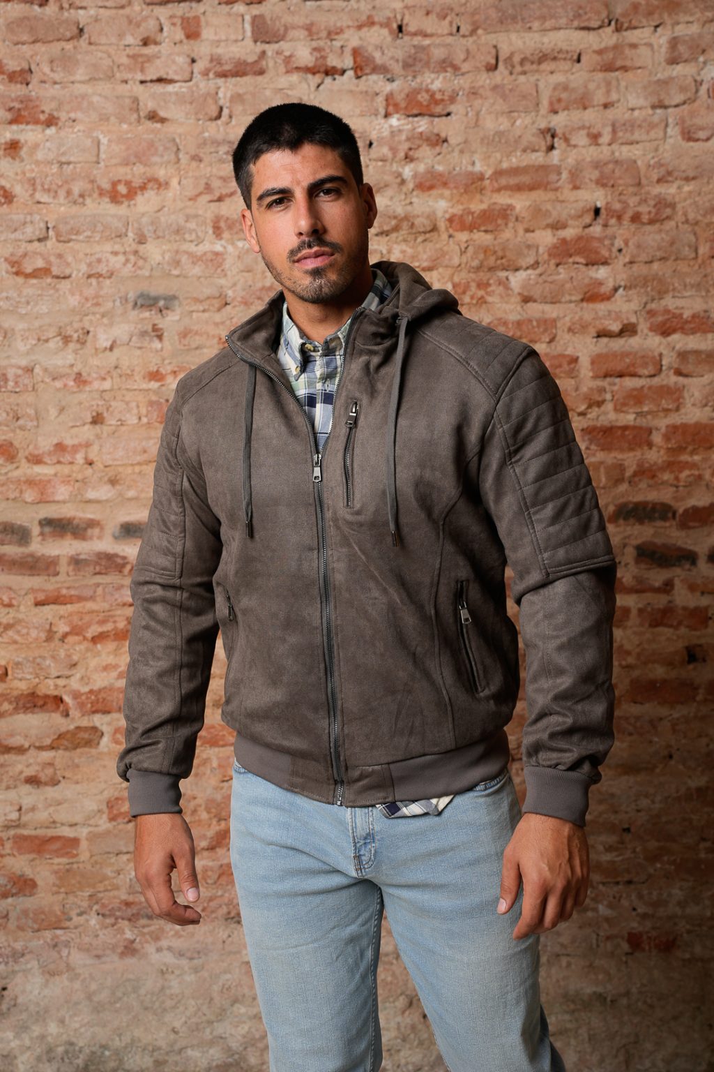 Campera Nobuk Capucha Desmontable Gris - Jean Vernier